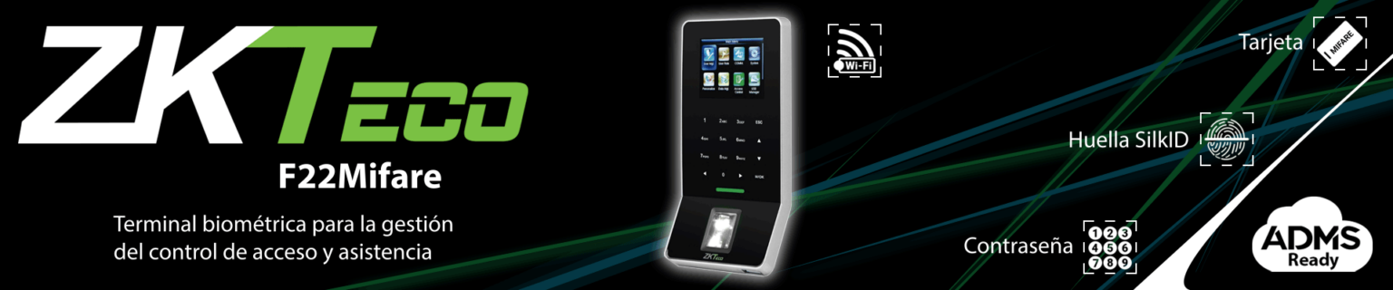 ZKTeco F22-ID | Terminal Biométrico Ultradelgado con Huella y Tarjeta RFID
